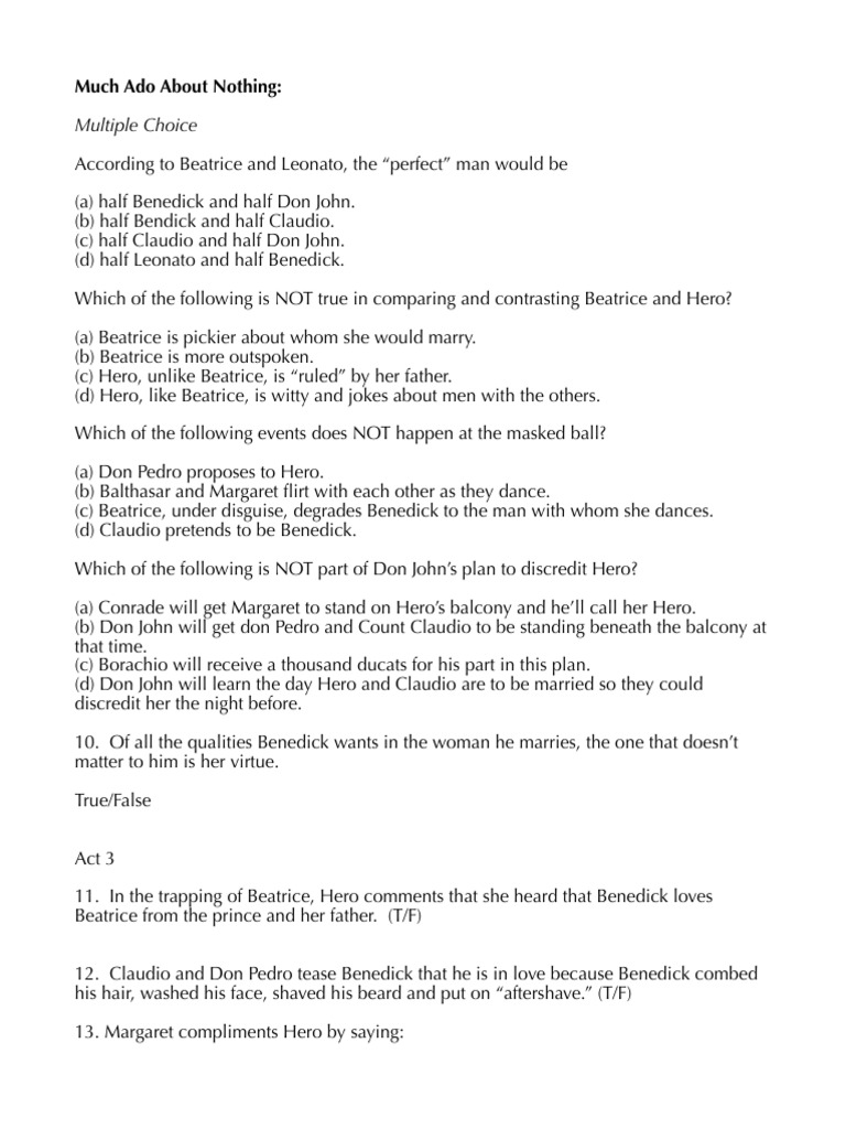 Multiple Choice: Much Ado About Nothing | PDF | Much Ado About Nothing ...