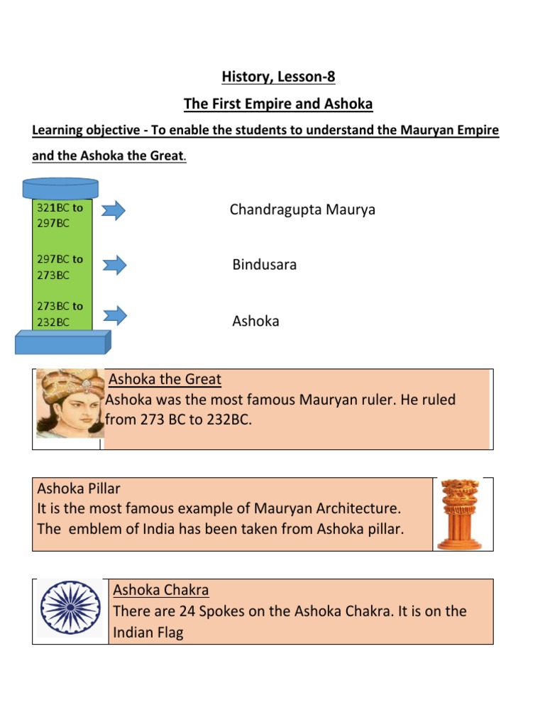 Lesson 8 - The First Empire and Ashoka - NOTES | PDF | Ashoka | Ancient ...