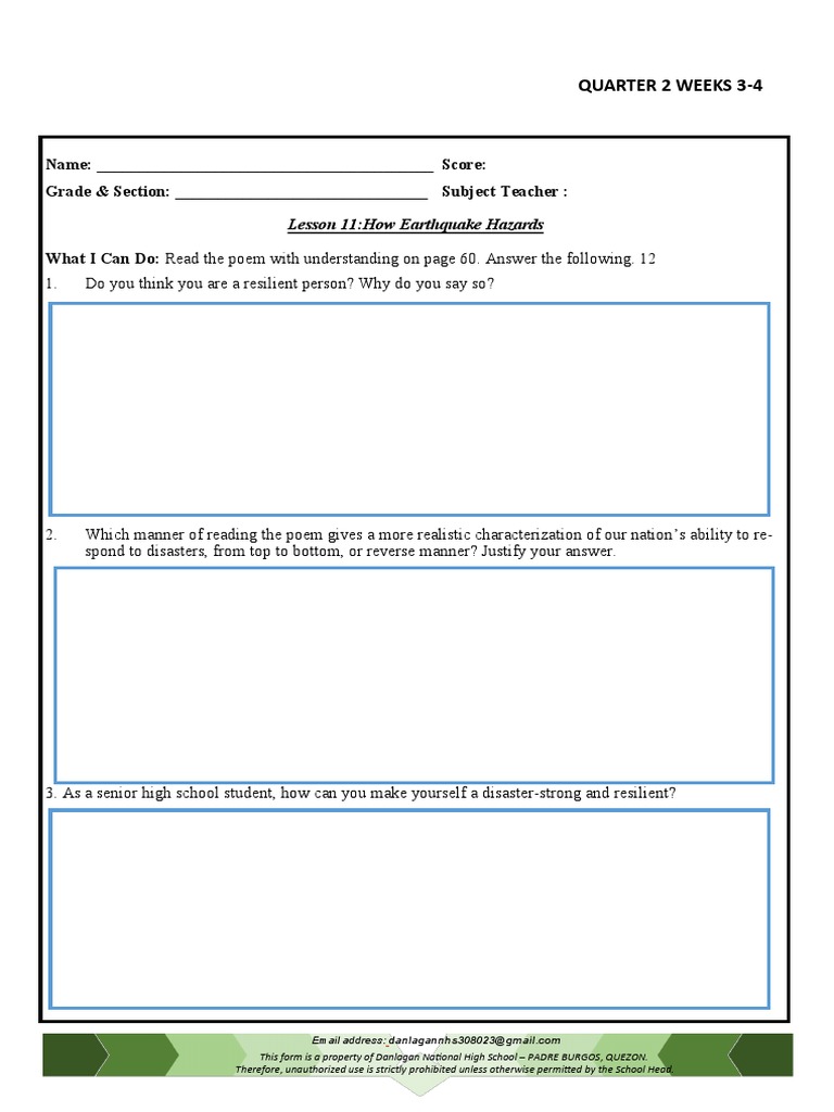 Activity Sheets Disaster (q2 w3-w4) | PDF | Tsunami | Cognition