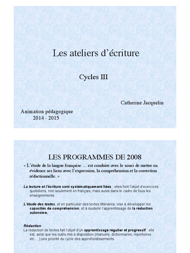 Ateliers d'écriture en cycle 3 | PDF | Arts du langage et discipline ...