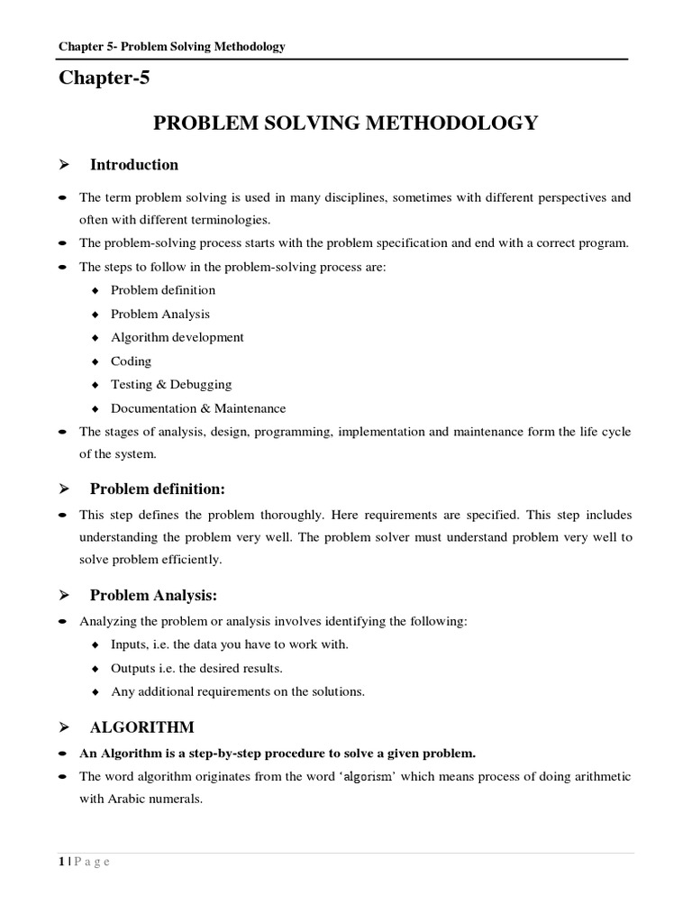 Chapter-5 Problem Solving Methodology: Introduction | PDF | Algorithms ...