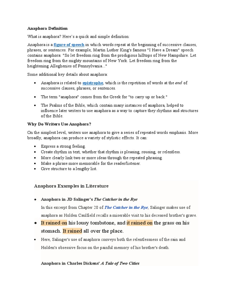 Figure of Speech: Anaphora Definition | Download Free PDF | A Tale Of ...