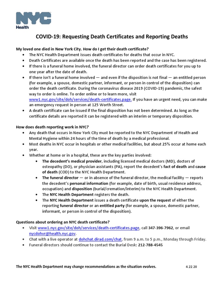COVID-19: Requesting Death Certificates and Reporting Deaths | PDF ...