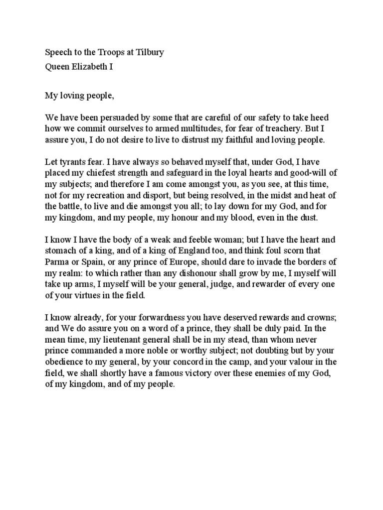 Elizabeth I's Inspiring Tilbury Speech | PDF | Love
