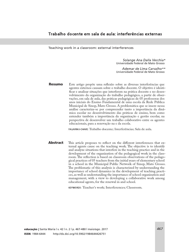 Trabalho Docente Na Sala de Aula e Seus Aspectos Constituintes | PDF ...
