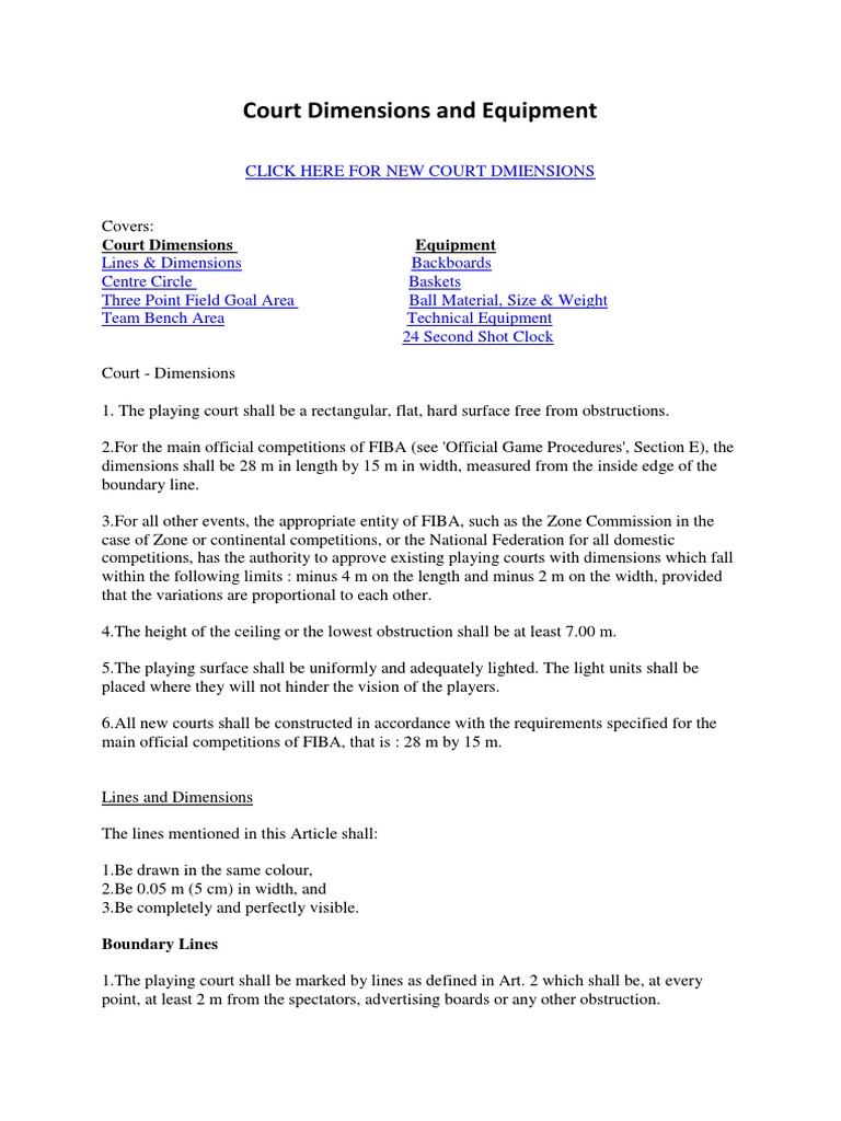 Court Dimensions and Equipment 1 | PDF | Length | Circle