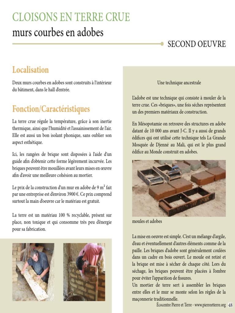Cloisons en terre crue : avantages et techniques | PDF | Brique | Mur