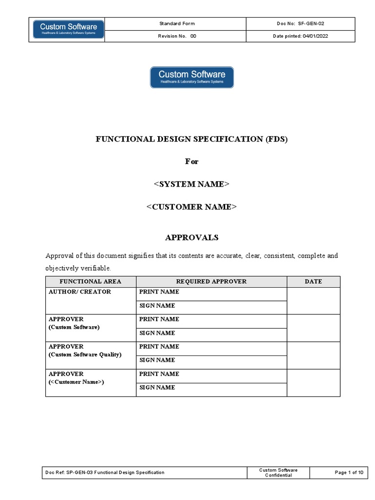 SF-GEN-02 FDS Template | PDF | Specification (Technical Standard) | Records Management