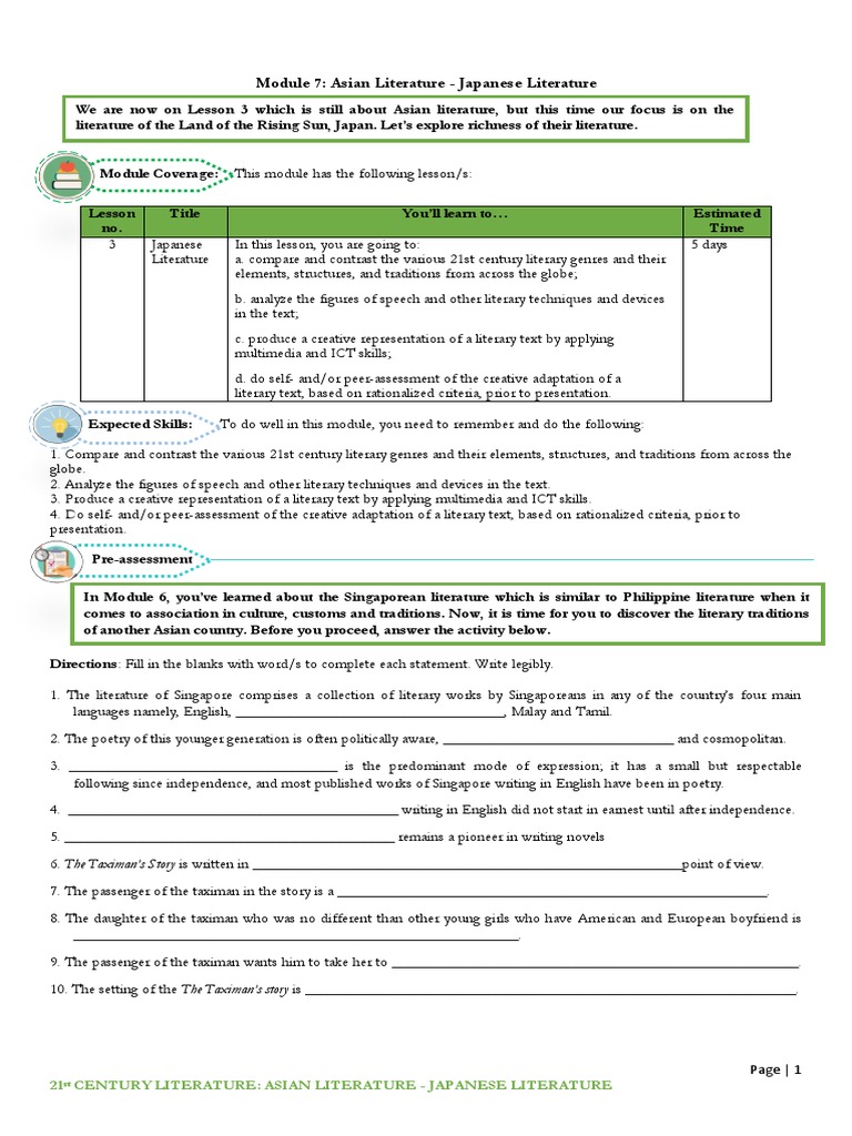 MODULE 13 14 Asian Literature Japan | PDF | Japan | Japanese Literature