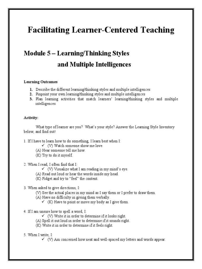 Facilitating Learner-Centered Teaching: Module 5 - Learning/Thinking ...