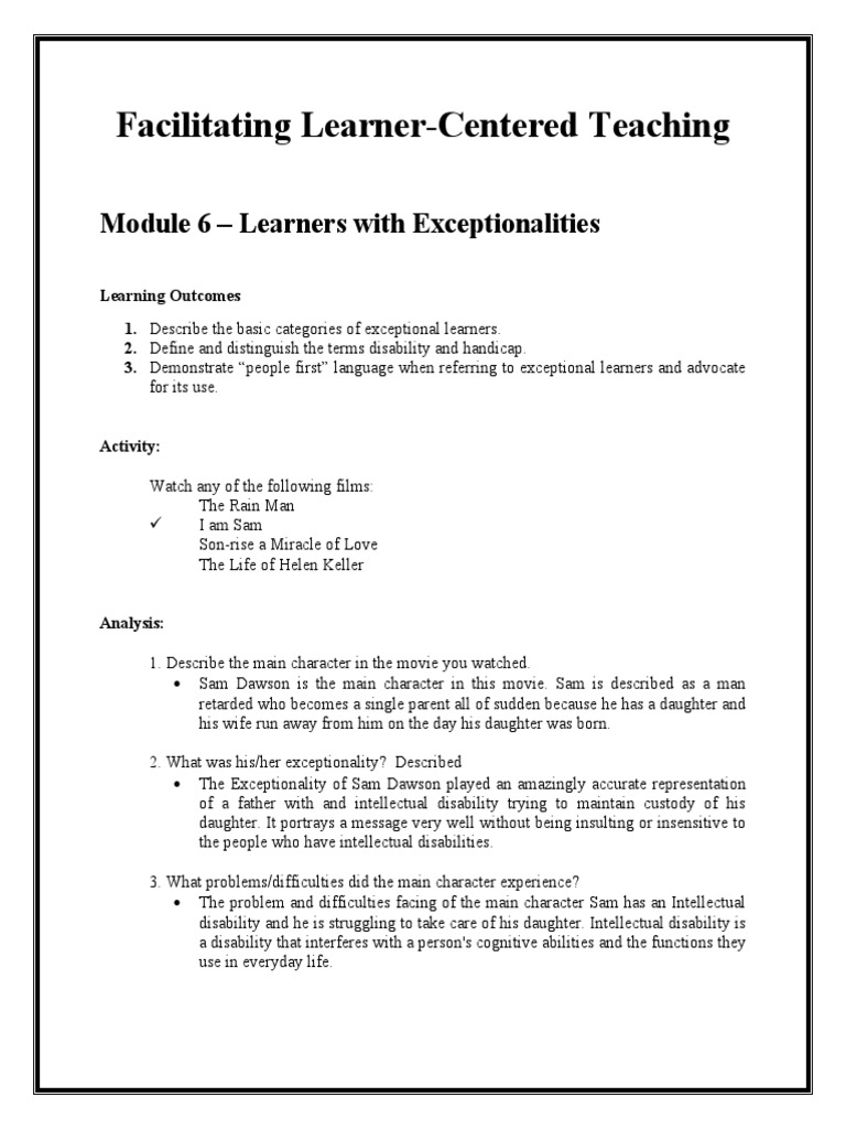 Learner-Centered Teaching for Exceptionalities | PDF | Disability ...