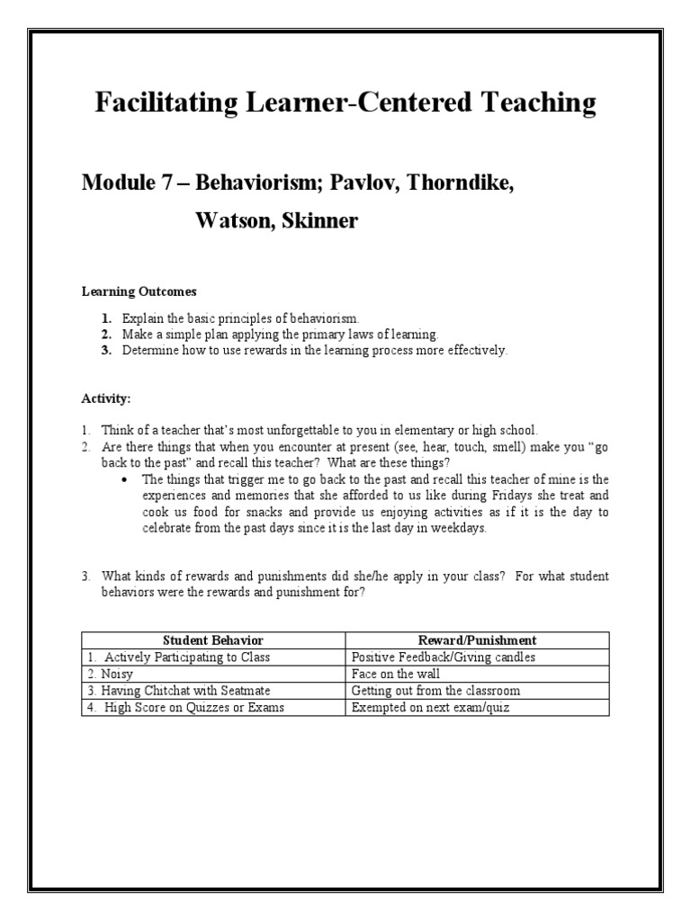 Module-7-Facilitating-Learner-Centered-Teaching LJ | PDF | Behaviorism ...