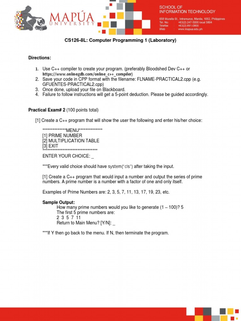 CS126-8L: Computer Programming 1 (Laboratory) : Directions | Download Free PDF | C++ | Input/Output