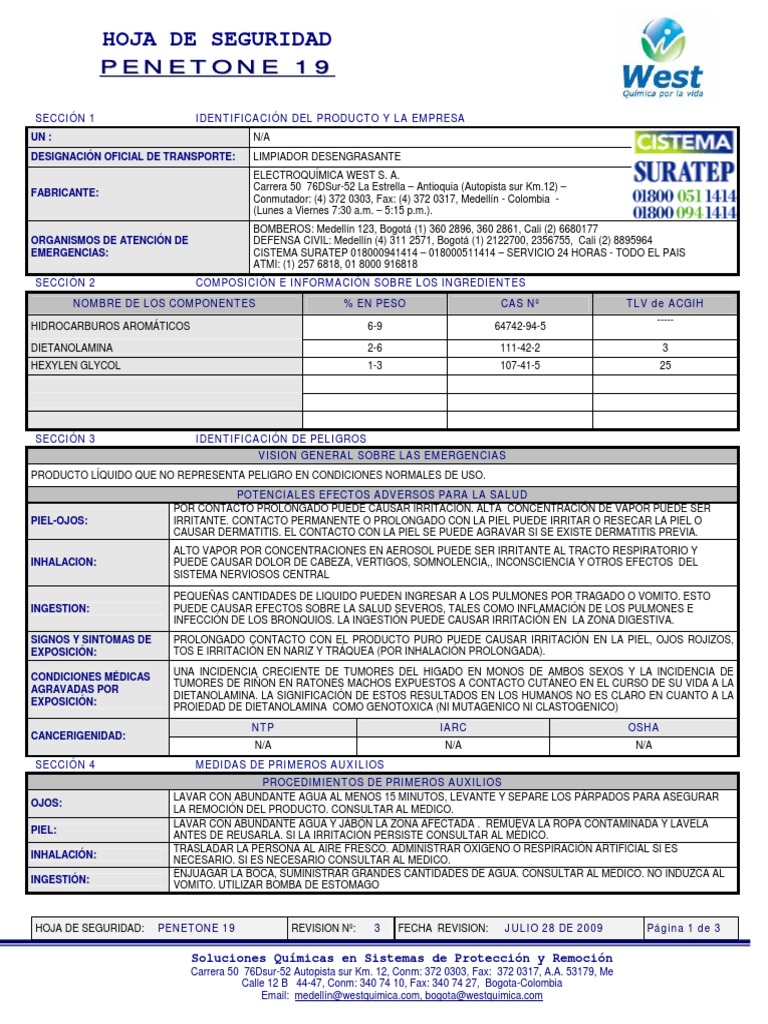 FDS Penetone 19 | PDF | Agua | Química