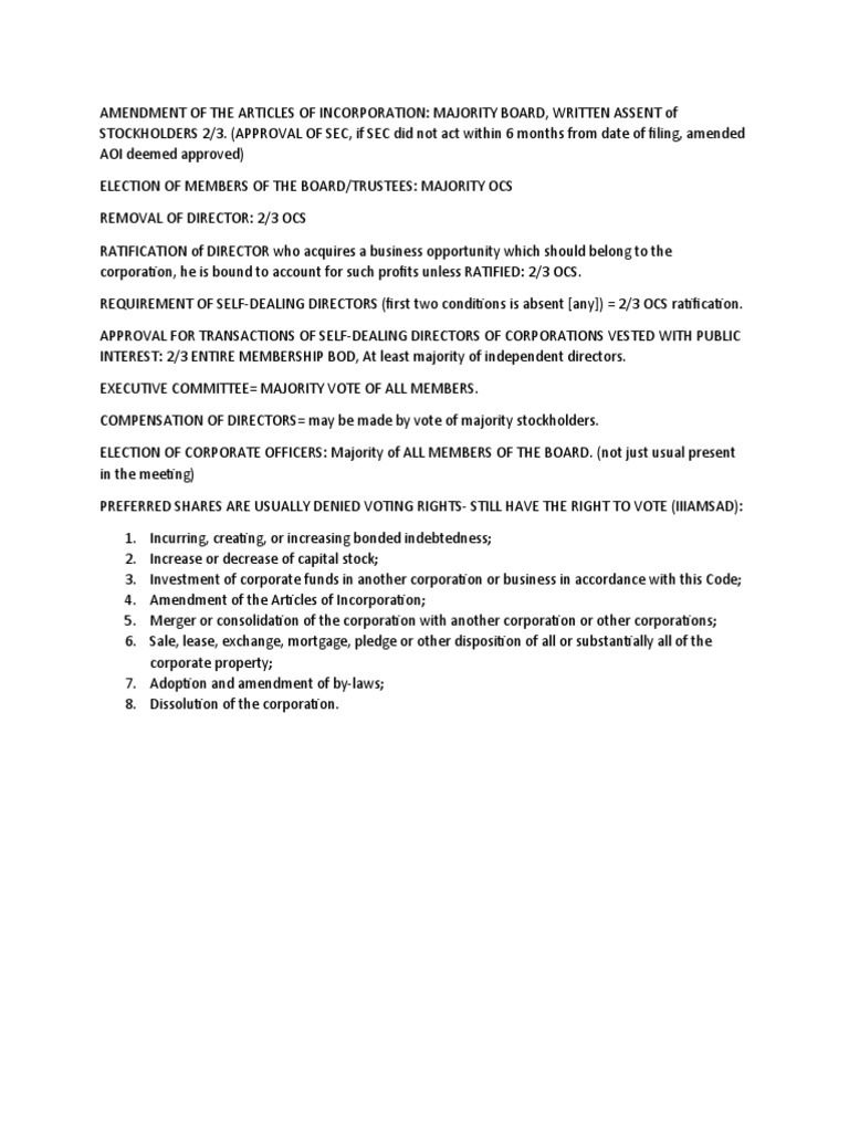 Revised Corporation Code - Votes | PDF | Finance & Money Management | Law