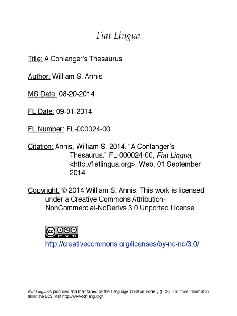 A Conlanger's Thesaurus - Lexicon | PDF