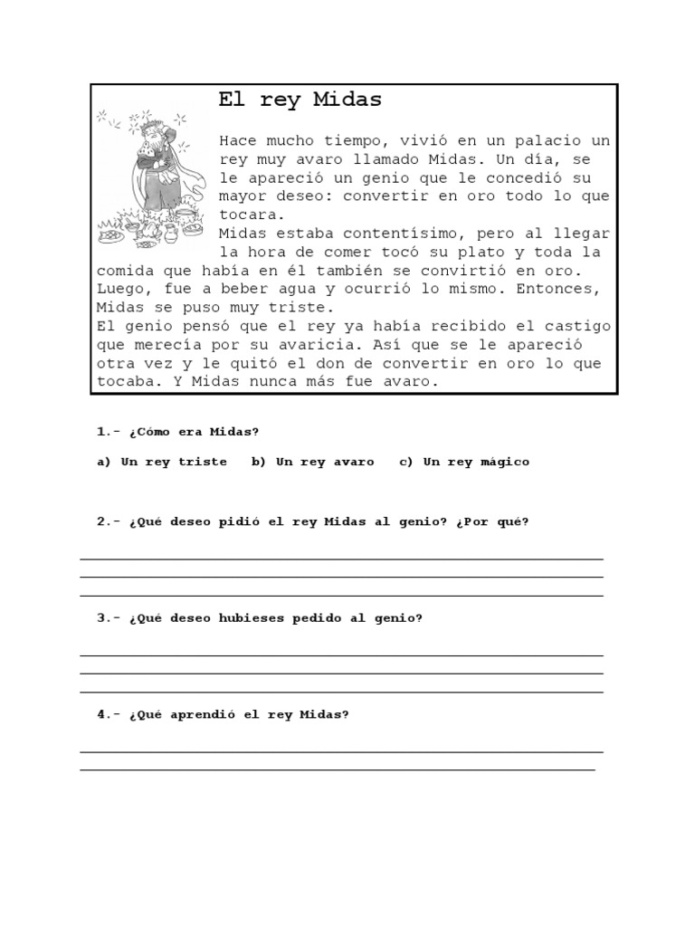 El Rey Midas. Comprension Lectora | PDF