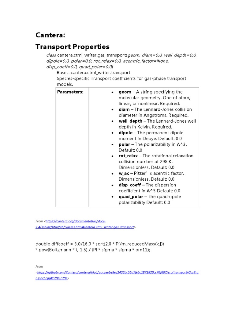 Gas Transport Properties and Diffusion Models in Cantera: Defining Multicomponent, Mixture ...