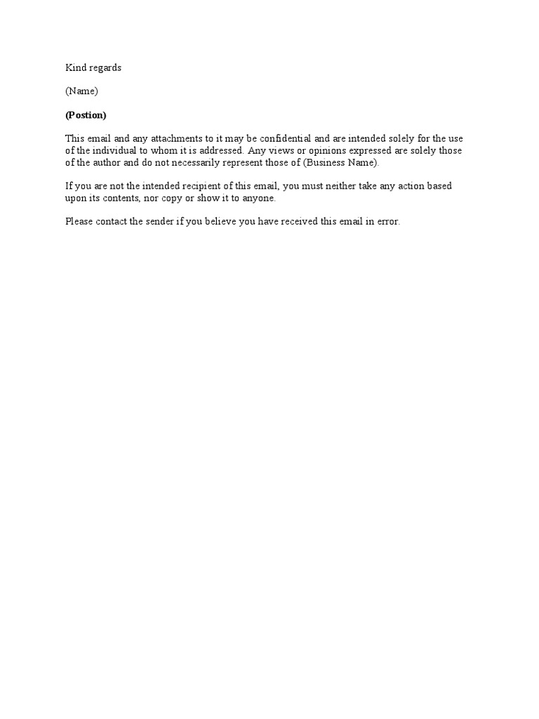 Business Email Disclaimer Sample Template | PDF | Wellness