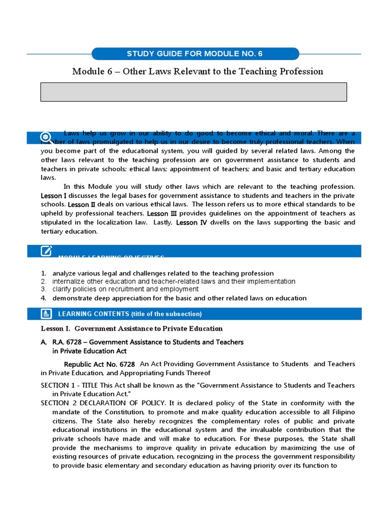 Module 6 Teaching Prof First Sem 2021-22 | PDF | School Voucher | Teachers