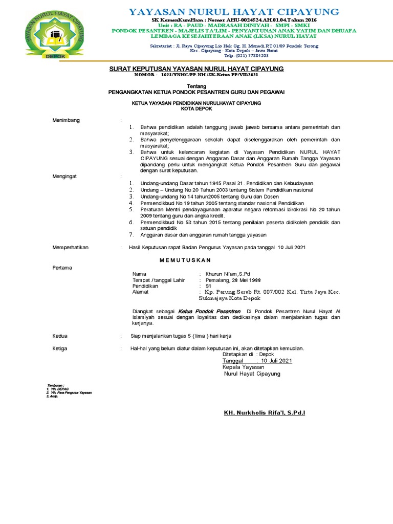 SK Ketua Pondok | PDF