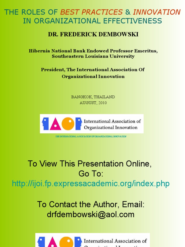 Best Practices Innovation: The Roles of & in Organizational ...