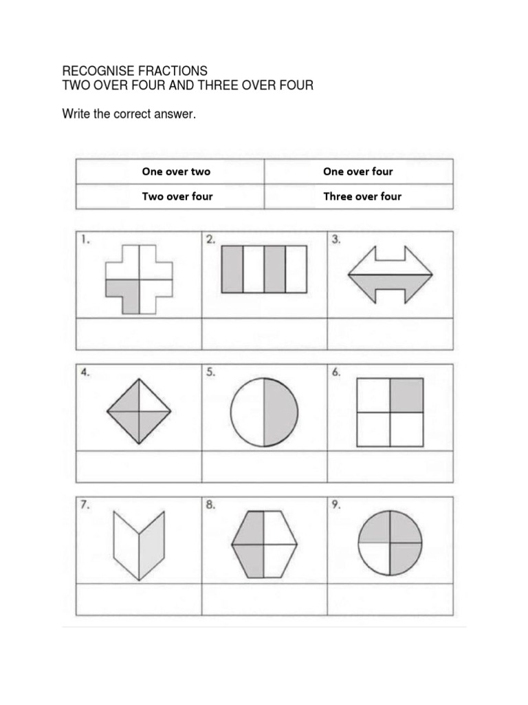 Recognise Fractions Two Over Four and Three Over Four Write The Correct ...