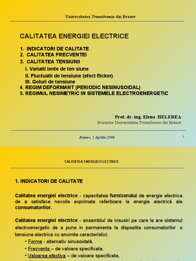 Curs 31 Martie 2006-Calitatea Energiei Electrice-Helerea | PDF