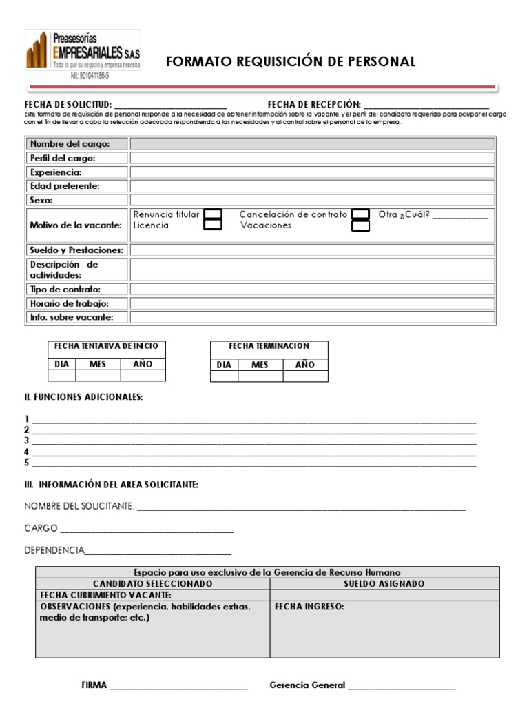 Formato Requisicion de Personal | PDF