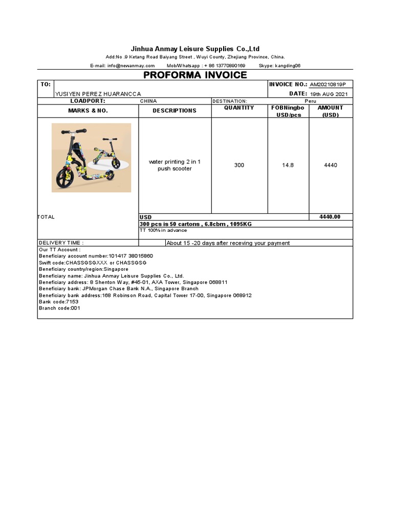 300 PCS 2 in 1 Scooter Invoice | PDF