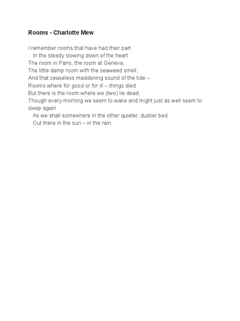 Reflections on Rooms by Charlotte Mew | PDF | Art | Poetry