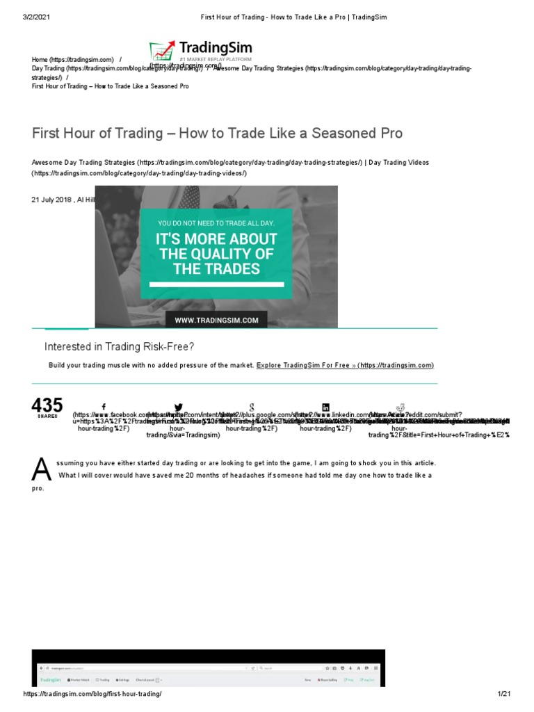 First Hour of Trading - How To Trade Like A Pro - TradingSim | PDF ...