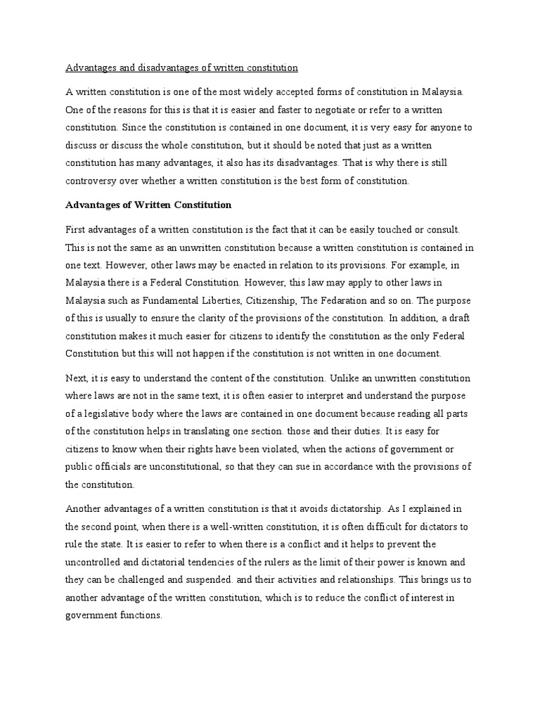 Advantages & Disadvantages Written Constitution | PDF | Constitution ...