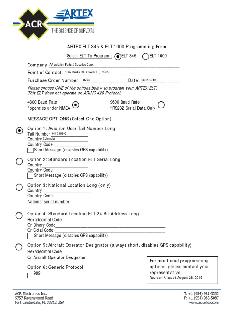 Please Choose ONE of The Options Below To Program Your ARTEX ELT. This ...