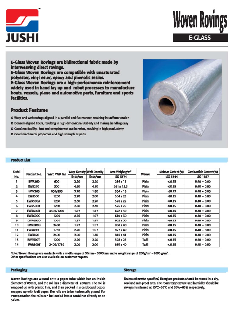Ficha Técnica Tela 600 y 800 Jushi Eglass Woven Roving | PDF