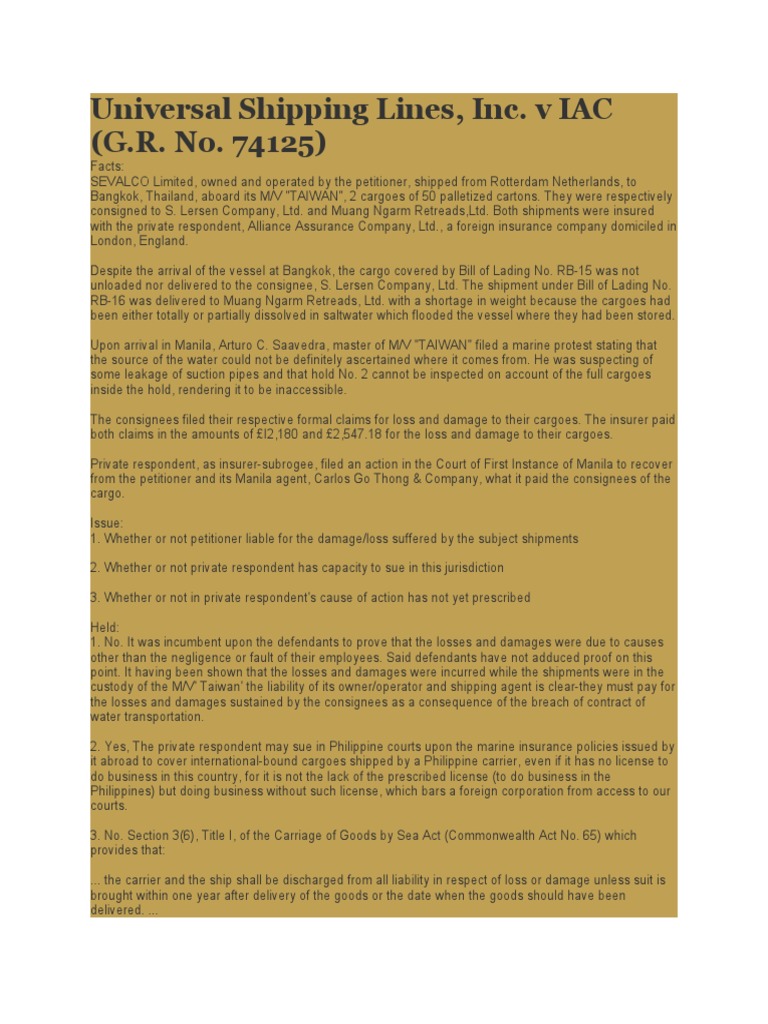 Universal Shipping Lines Vs IAC | PDF | Damages | Legal Liability