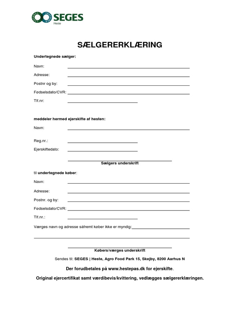 SEGES Sælgererklæring | PDF