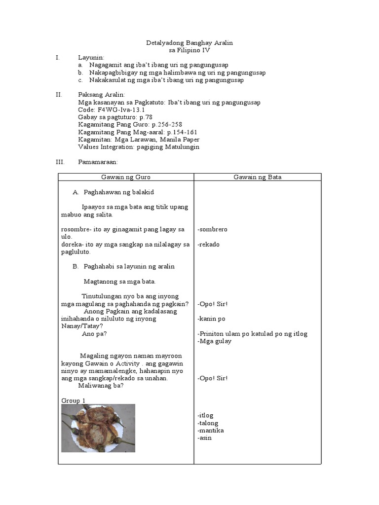 Detalyadong Banghay Aralin Sa Filipino I | PDF