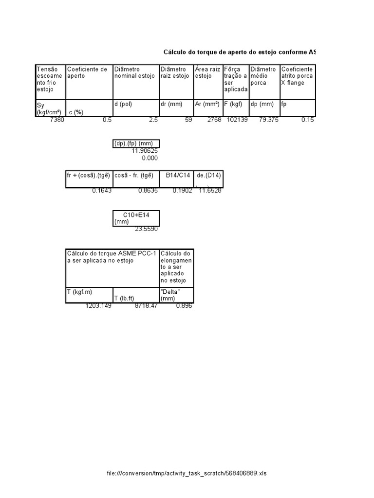 Cálculo Torque ASME PCC 1 | PDF