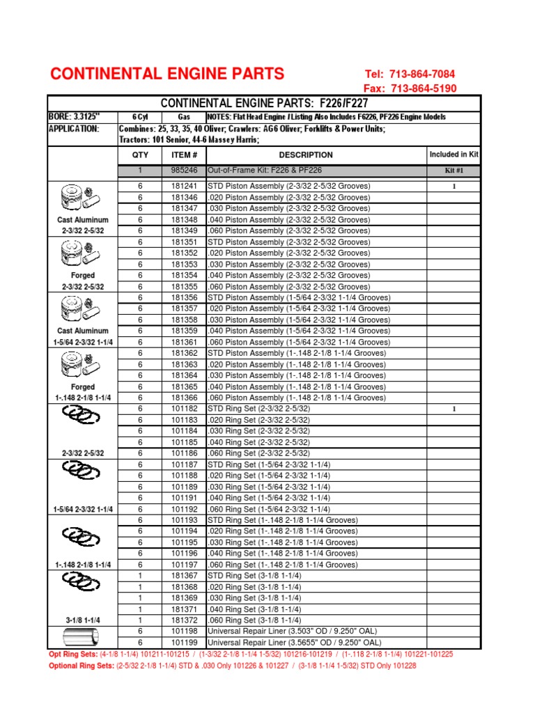 Continental Engine Parts: F226/F227 | PDF | Vehicles | Vehicle Technology
