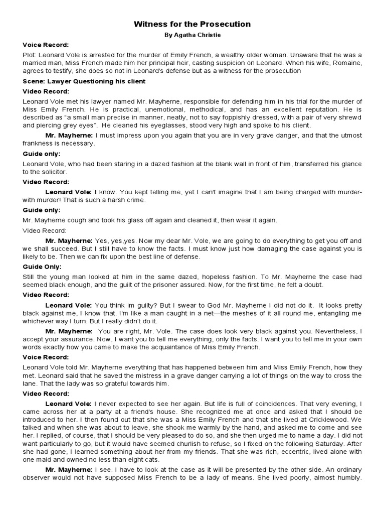 Witness For The Prosecution Script | PDF