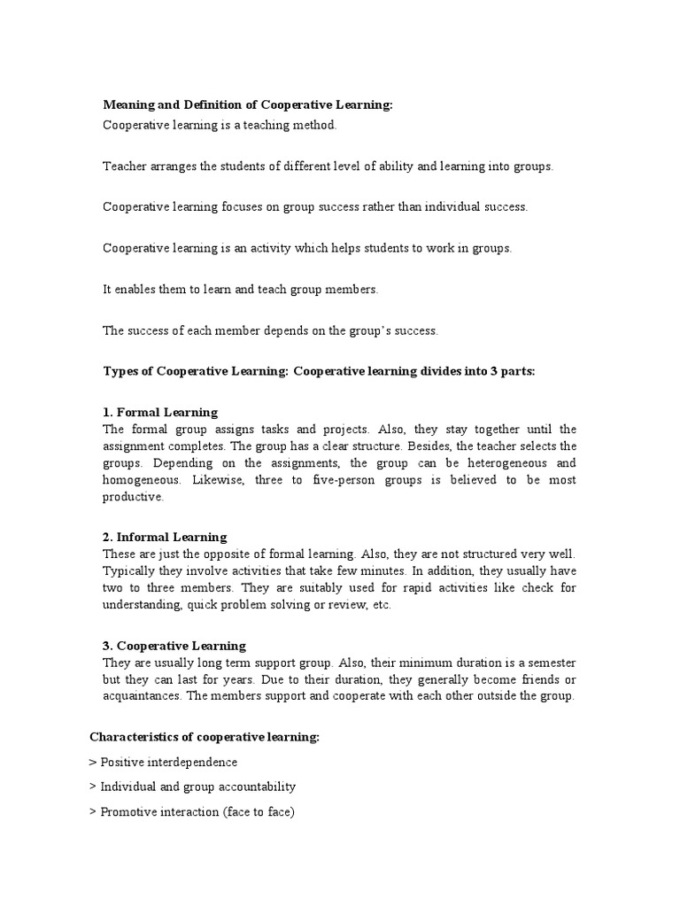 Cooperative Learning ASSIGNMENT | PDF | Career & Growth