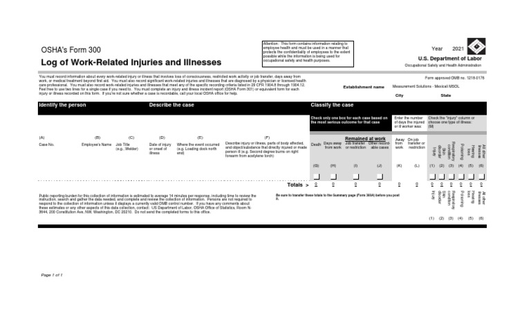 Log of Work-Related Injuries and Illnesses: OSHA's Form 300 | PDF ...