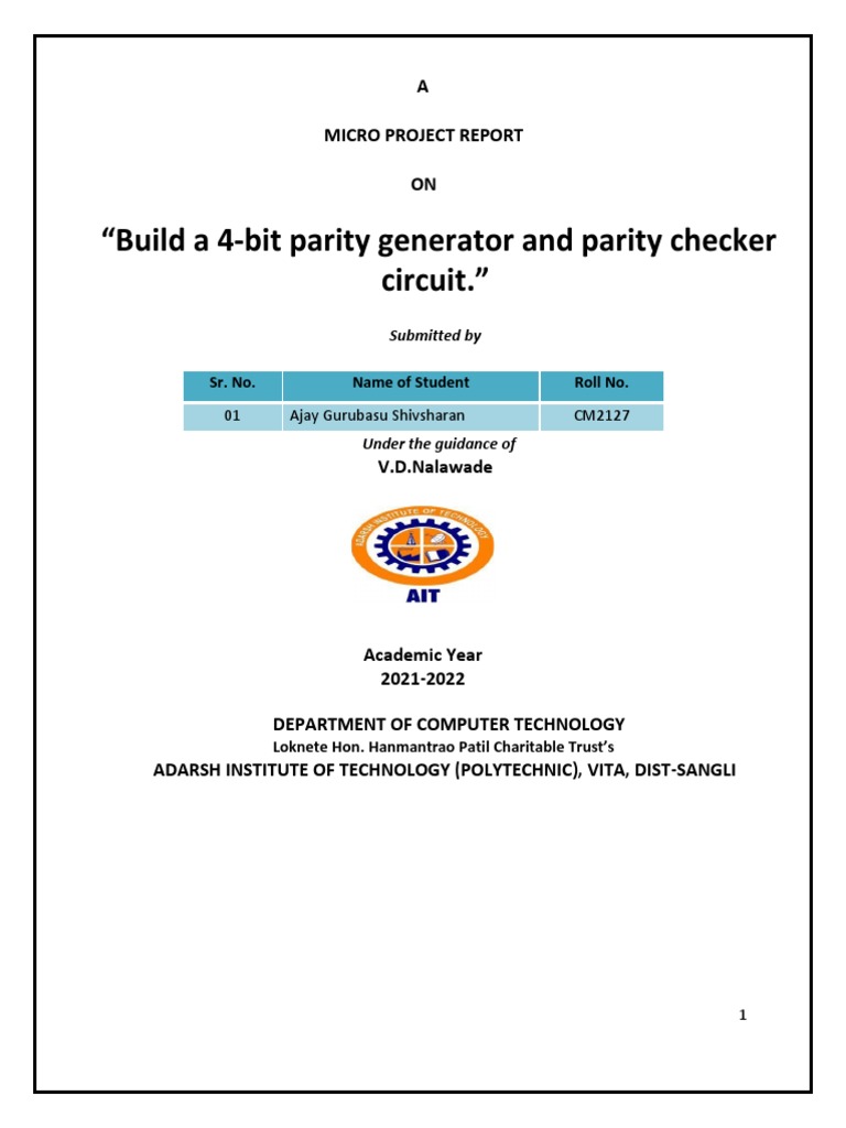 Build A 4-Bit Parity Generator and Parity Checker Circuit. | PDF ...