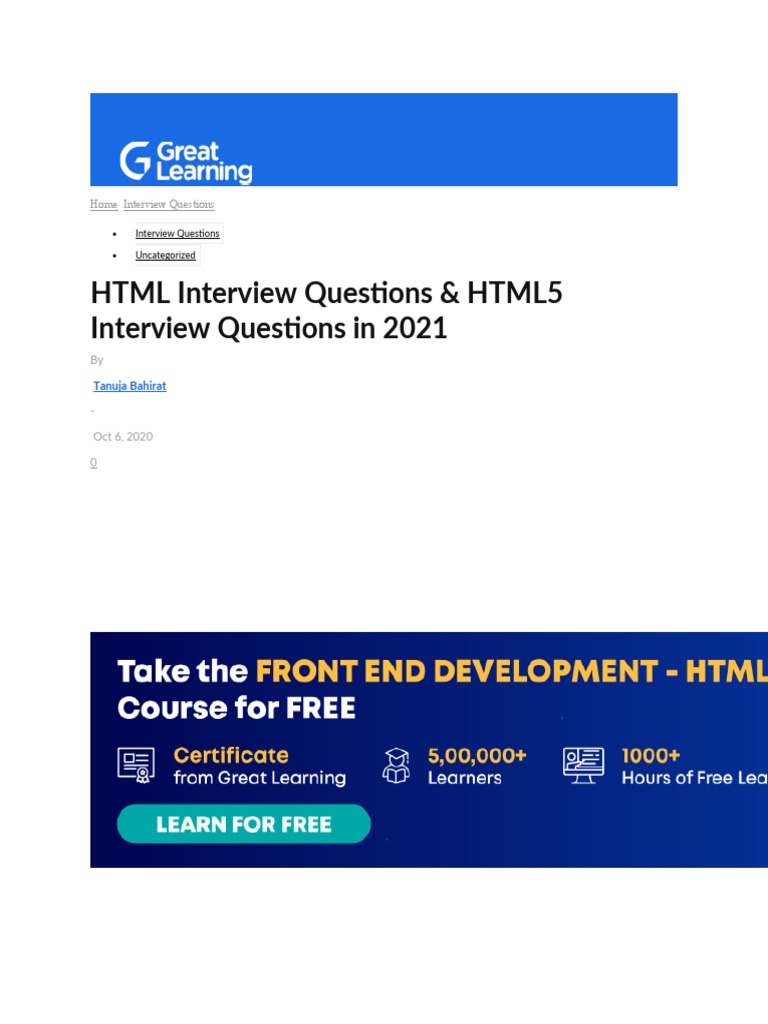 HTML Interview Questions & HTML5 Interview Questions in 2021 | PDF | Html Element | Html