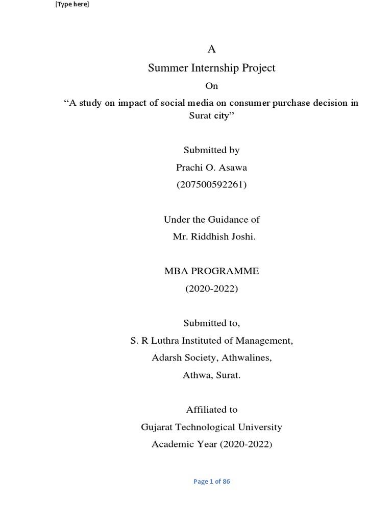A Summer Internship Project: Page 1 of 86 | PDF | Consumer Behaviour ...