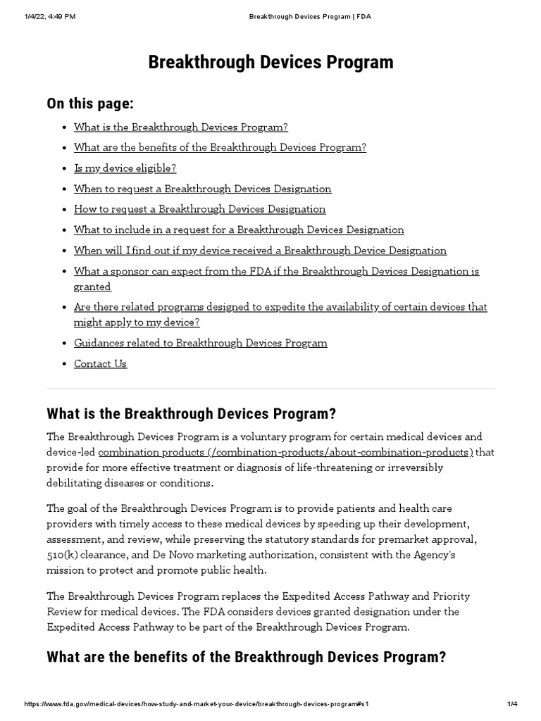 FDA Breakthrough Devices Program Guide | PDF | Federal Food | Food And ...