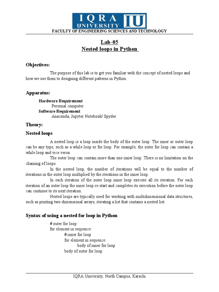 Lab-05 Nested Loops in Python: Objectives | PDF | Control Flow | Computer Programming