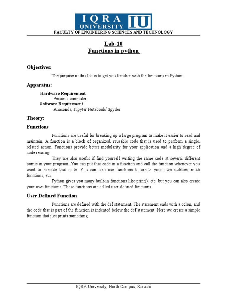 Lab-10 Functions in Python: Objectives | Download Free PDF | Anonymous Function | Parameter ...