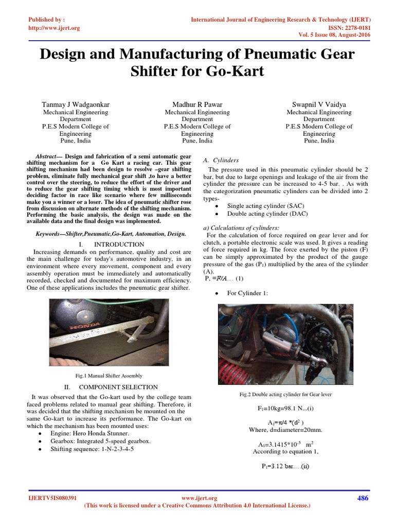 Design and Manufacturing of Pneumatic Gear Shifter For Go-Kart | PDF ...